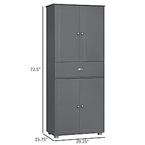 HOMCOM 72" Freestanding Kitchen Pantry Cabinet with 2 Large Double Door Cabinets and 1 Center Drawer, Grey