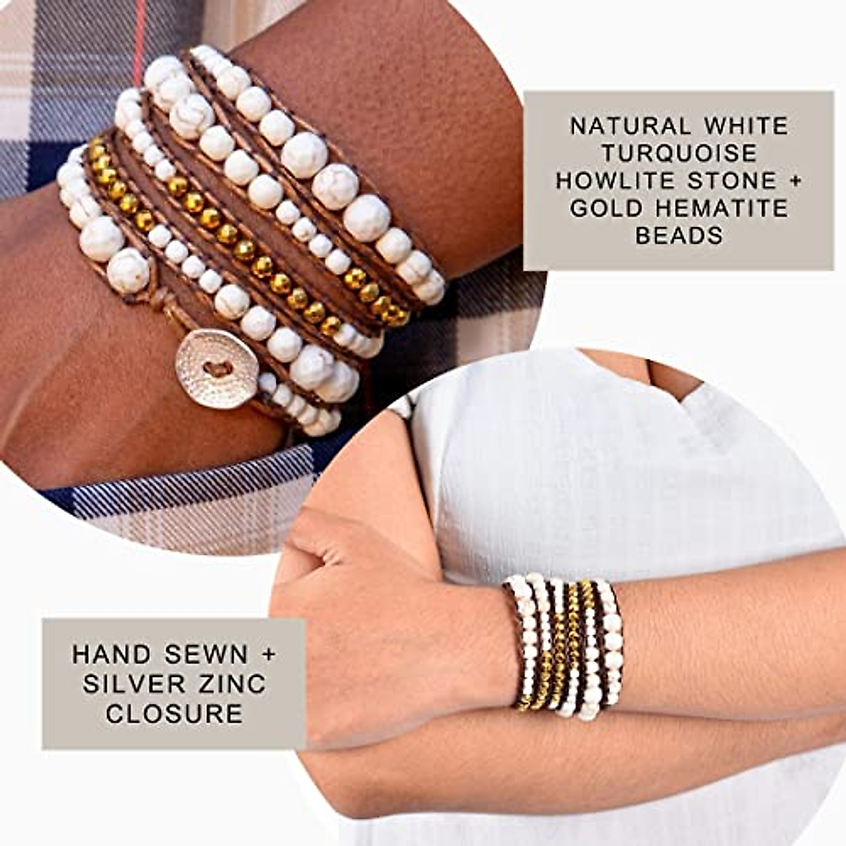 Spirit Wrist Eden Wrap Beaded Bracelets – Boho Bracelets for Women & Men – Gold Hematite + Brown Bead Bracelet – Handmade in Bali Women’s & Mens Bracelet – Great Gift for Women & Men