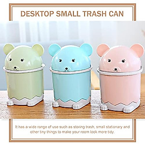Operitacx 3Pcs Plastic Mini Wastebasket Trash Can with Swing Lid Tiny Desktop Waste Garbage Bin for Home Office Kitchen Vanity Tabletop Bedroom Bathroom Blue Green Pink