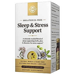 Solgar Sleep & Stress Support, Vegetable Capsules, Melatonin Free, Helps Relax, Calm You, Fall Asleep Quickly, Improve Sleep Quality with Valerian, Passionflower, Hops, Non-GMO, 15 Servings, 30 Count