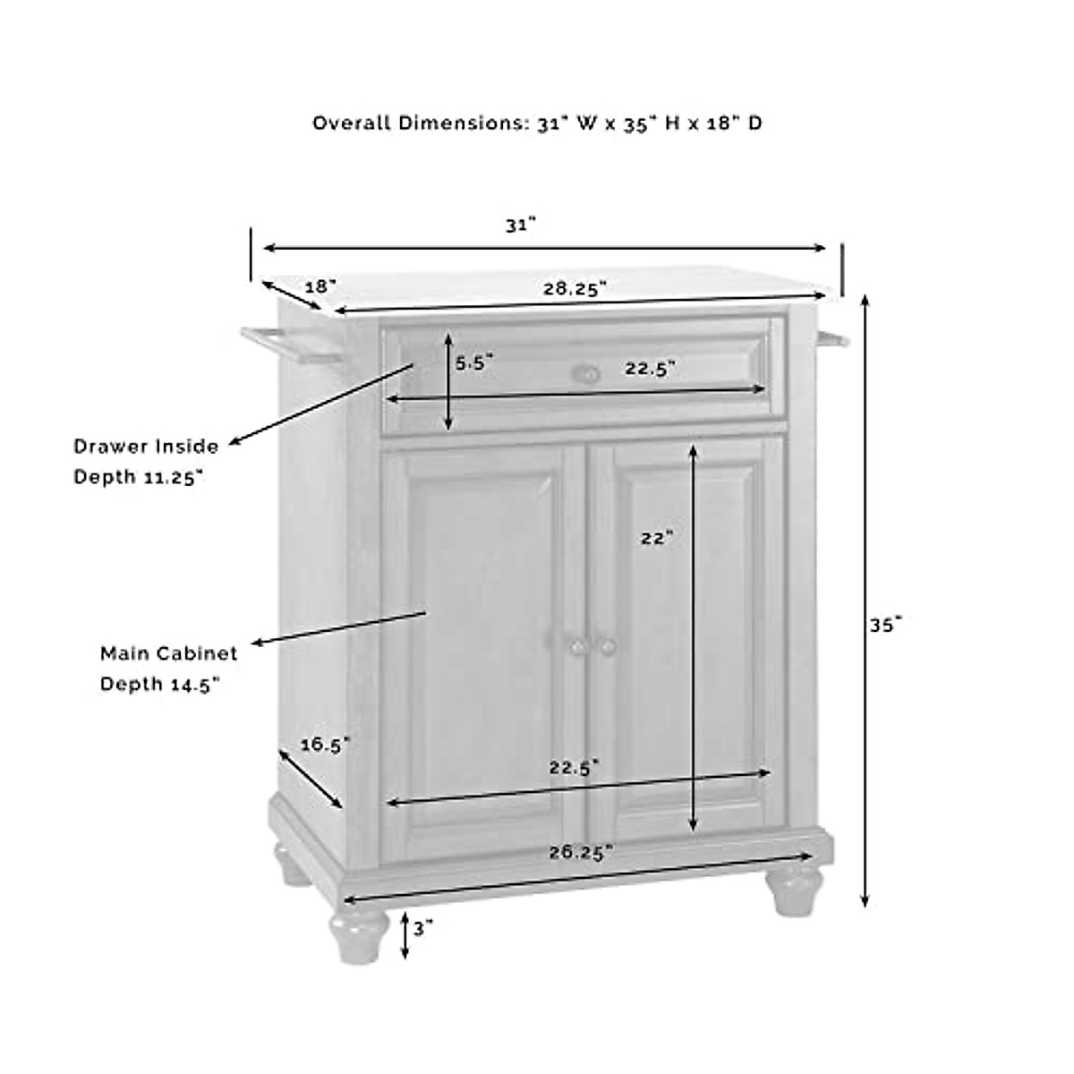 HomeStock French Fabulous Stone Top Portable Kitchen Island/Cart Black/White