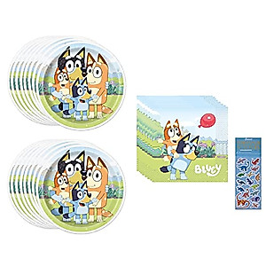Unique Bluey Birthday Party Supplies Bundle Pack includes Lunch Paper Plates and Lunch Paper Napkins (Bundle for 16)