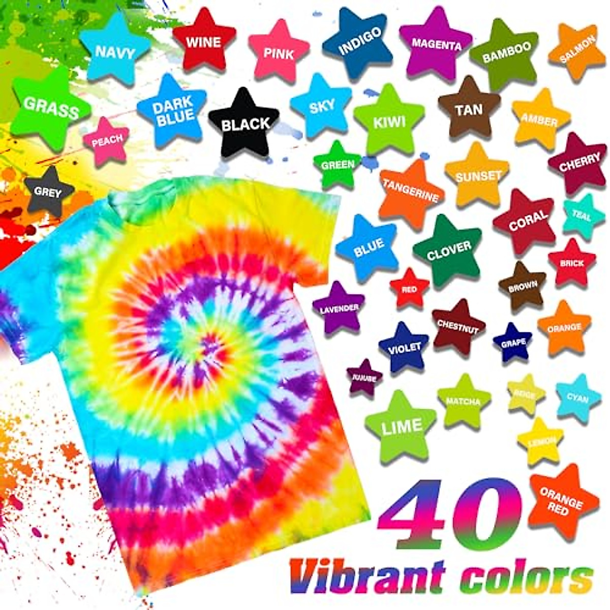 Tie Dye Kit - 40 Colors Fabric Tie Dye Kits for DIY Textile Paint Art - All-in-1 Tie-Dye Color Powder Set for Shirt, Hoodie, Fabric Clothes Painting, Party Supplies, Adults and Kids Handmade Crafts