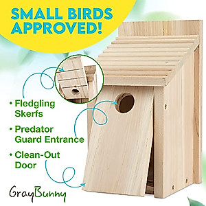 Wooden Bird House for Outside - Bluebird Birdhouse for Outdoors for Finch Cardinals, Hanging Bird Houses for Outdoors Clearance with Fledging Grooves, Secure Latch, Air Vents - Weatherproof Birdhouses