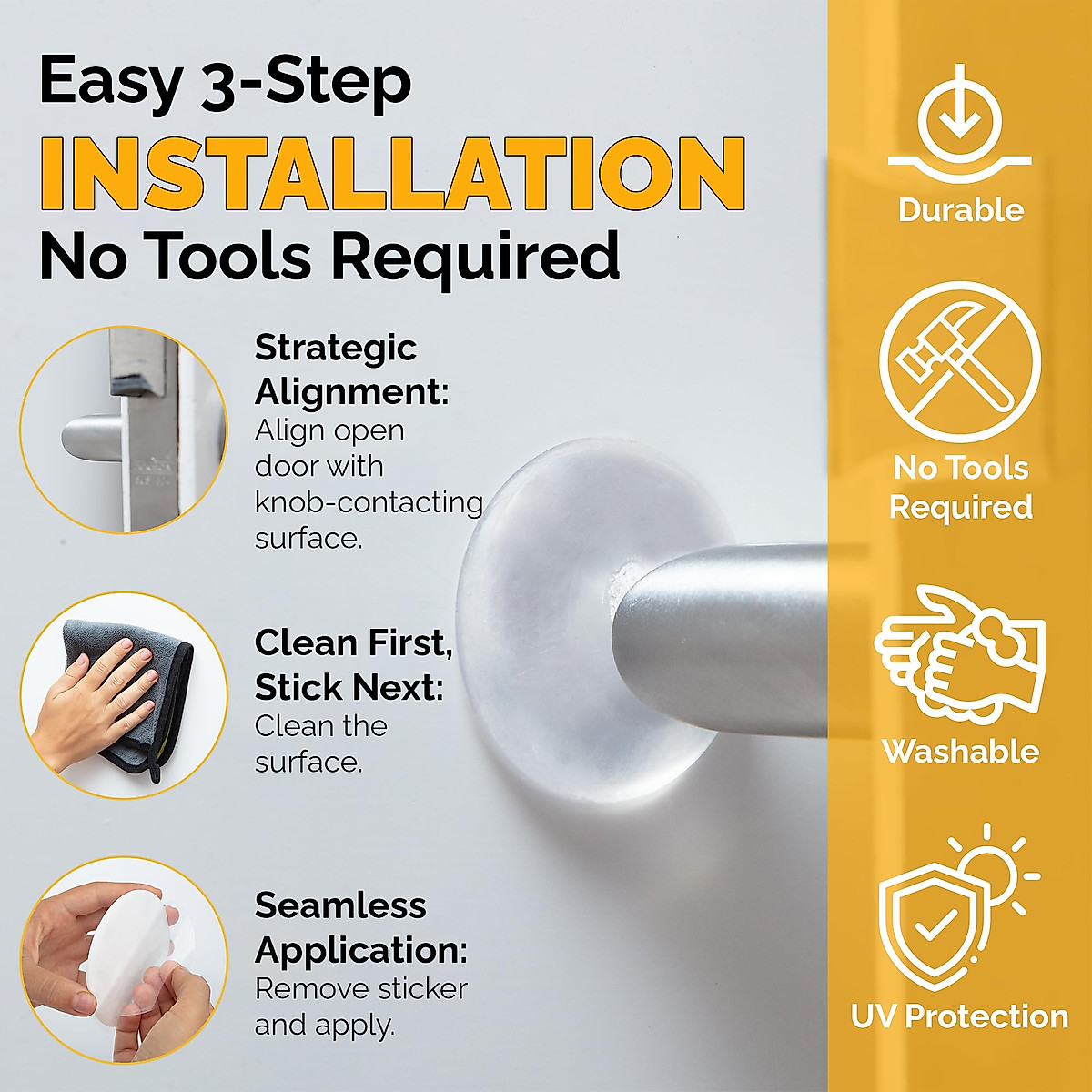 Ducki Door Stopper Wall Protector - Self Adhesive, Quiet, Reusable Shock Absorbent Gel - The Home or Office - Elegant Door Handle Silencer and Wall Protection Solution- (4pk)(Clear)