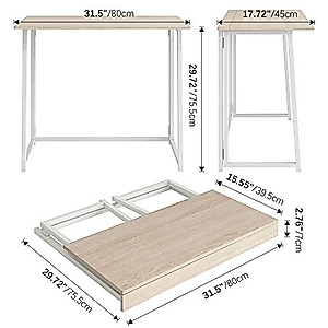 4NM 31.5" Folding Desk, Simple Assembly Computer Desk Study Writing Table for Small Space Offices/Home - Natural and White