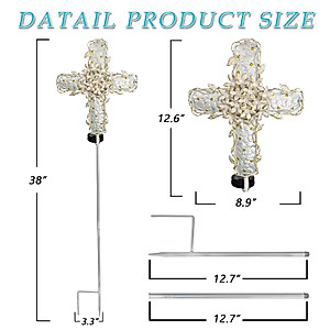 COOZZYHOUR 38Inch Cross Solar Garden Lights Outdoor Decorative - Solar Metal&Glass Cross White Hydrangea Flower Stake Lights- Waterproof 20 Warm White LED for Remembrance Gifts & Sympathy Gifts.