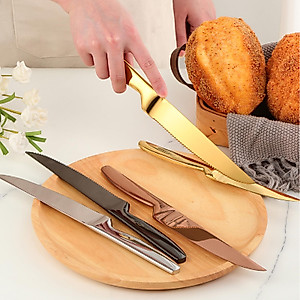 BYEGOU Black Steak Knife Sets, 6-Pieces Stainless Steel Kitchen Steak Knives-Easy to Clean and Non-Stick, 8.6 Inch, Dishwasher Safe