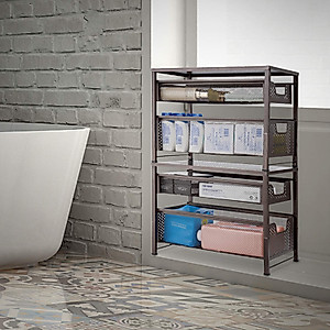 Bextsware Auledio Stackable Multi-Function Under Sink Organizer 2 Tier Sliding Basket Cabinet, Bronze