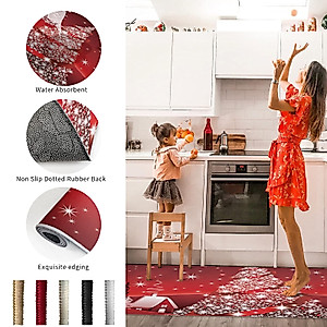 Kitchen Rug Sets 2 Piece Non-Slip Kitchen Mats and Rug Red Merry Christmas Tree Bright Country Winter Farmhouse Decorative Area Runner Rubber Backing Carpets Floor Doormat