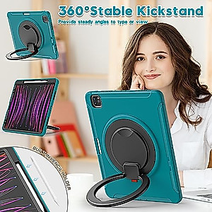 BATYUE iPad Pro 12.9 Case - Rugged Protective Case for iPad Pro 12.9-inch 6th/ 5th/ 4th/ 3rd Generation 2022/2021/ 2020/2018, iPad Pro 12.9 Cover with Pencil Holder/ 360° Swivel Stand - Light