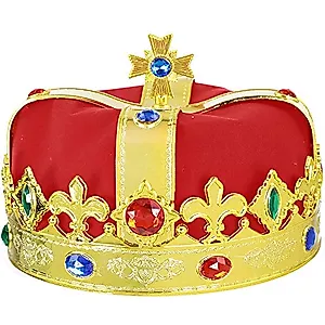Skeleteen Regal Gold King Crown - Royal Red Felt Imperial Jeweled Mens and Womens Unisex Party Dress Up Accessory Crowns - 1 Piece