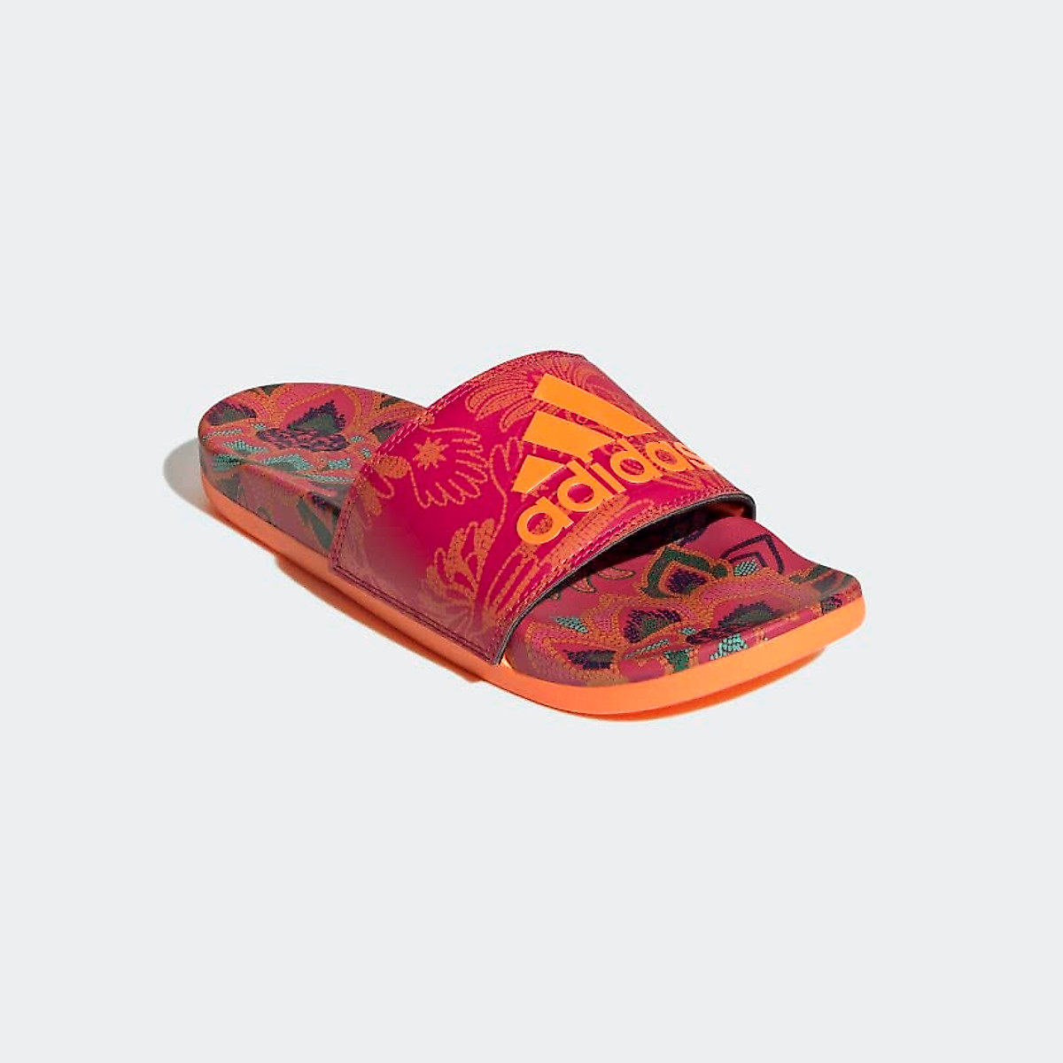 adidas Women's Adilette Comfort Slide Sandal, Signal Orange/Signal Orange/Vivid Berry, 6