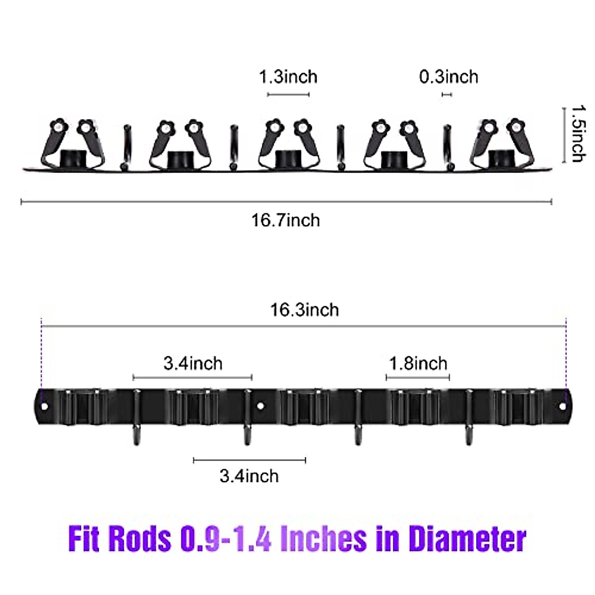 NisuAM Broom and Mop Holder Wall Mount with 5 Slots 4 Hooks, Broom Hanger Self Adhesive, Black Matte Garage Rack & Tool Organizer, Home Storage Shelving for Closet Door,Cabinet,Lanudry