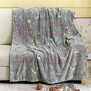 Gaming Gifts Toy Blanket Glow in The Dark for Girls Boys - Gamer Room Decor for Night Light Up, Game Controller Throw for Adult Kids, Christmas Valentines Day Birthday Gifts for Age 2-10 Year Old