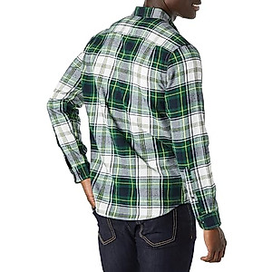 Amazon Essentials Men's Slim-Fit Long-Sleeve Two-Pocket Flannel Shirt - Discontinued Colors, Green/Ivory Plaid, Large
