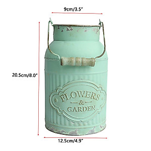 SHINGONE French Country Style Large Metal Vase Shabby Chic Milk Can Vase Pot Flower Holder for Home Garden Decoration