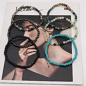 SONNYX 12 Pieces 4mm Mini Gemstone Bracelets for Women Men Natural Stone Bracelets Handmade Crystal Beaded Stretch Bracelet Unisex Couple Bracelets