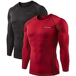 DEVOPS 2 Pack Men's Thermal Long Sleeve Compression Shirts (X-Large, Black/Red)