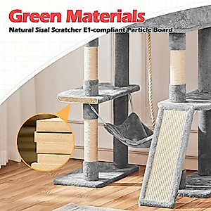 Yaheetech 82.5in Large Cat Tree, Multi Level Cat Tower w/ 2 Cozy Condos, 2 Cat-Ear Perches, Scratching Posts, Hammock, Basket, Cat Furniture for Indoor Cats, Kittens, Light Gray