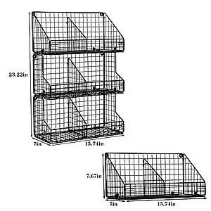 3 Tier Stackable Tea Bag Organizer with 3 Divinder 5 Hooks Metal Wire Basket Snack Rack Holder Countertop Caddy Bin Wall Mount Shelf for Office Kitchen Cabinet Pantry Patent Pending