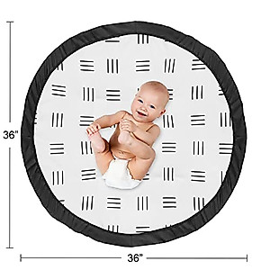 Sweet Jojo Designs White and Black Boho Mudcloth Boy or Girl Baby Playmat Tummy Time Infant Play Mat - Black and White Bohemian Woodland Tribal Southwest Mud Cloth Hatch Gender Neutral Triple Line