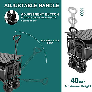 Collapsible Beach Cart with Table, Foldable Wagon for Camping, Shopping, Sports, Gardening, and Fishing - Portable Folding Wagon Cart Large Capacity Extended Trailer