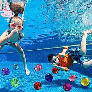 Diving Gem Pool Toy 6 Big Colorful Diamonds Set with Treasure Pirate Box Summer Swimming Toys Dive Throw Underwater for Use Treasures Gift Sets (golden)