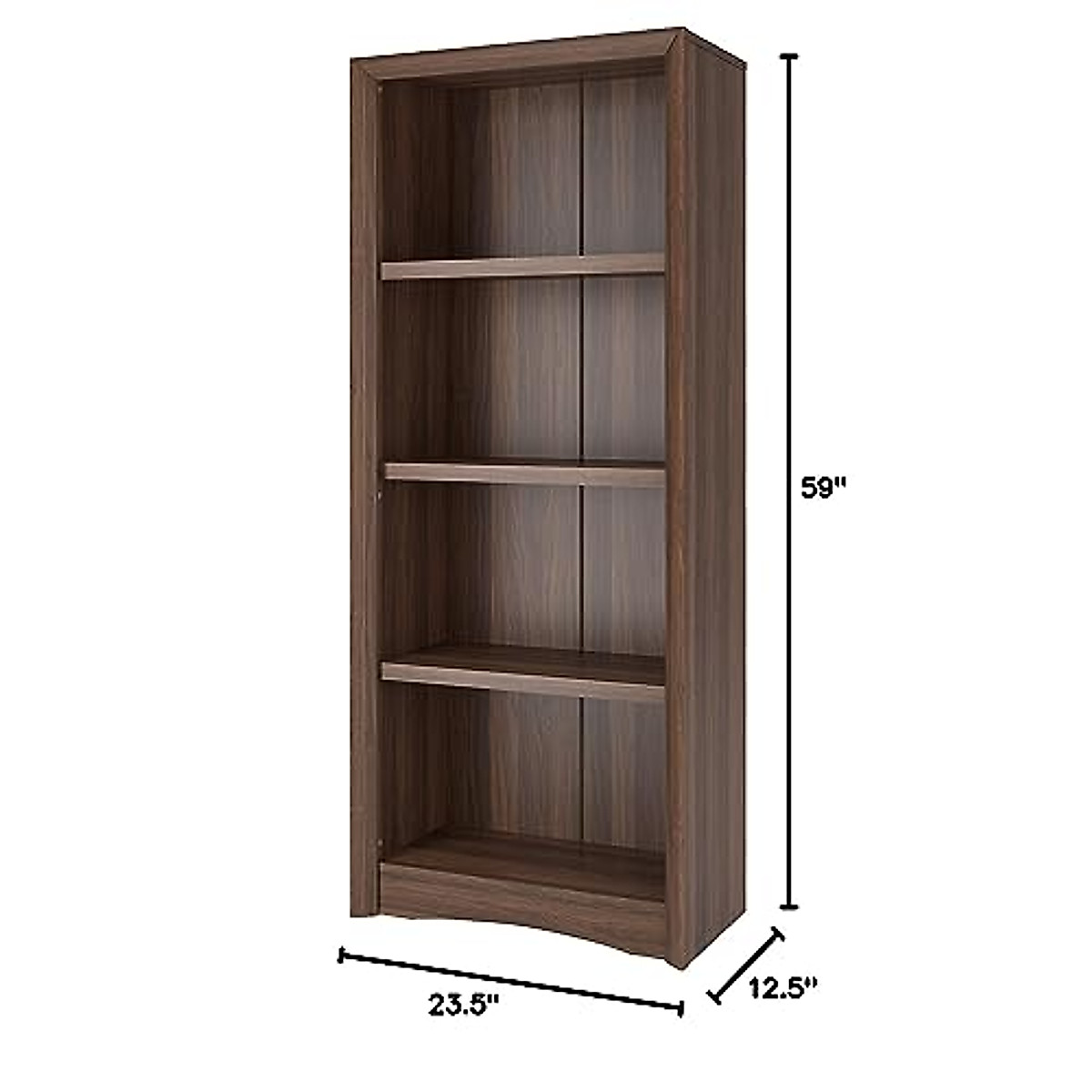CorLiving Quadra 4 Shelf Faux Wood Grain Bookcase in Walnut