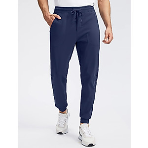 Pudolla Men's Joggers Sweatpants Fleece Lined Pants with Zipper Pockets for Winter Running Workout Gym(Navy X-Large)