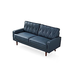 US Pride Furniture Modern Style Faux Leather 69.3’’ Wide with Round Tapered Legs Living Room Sofas, Blue