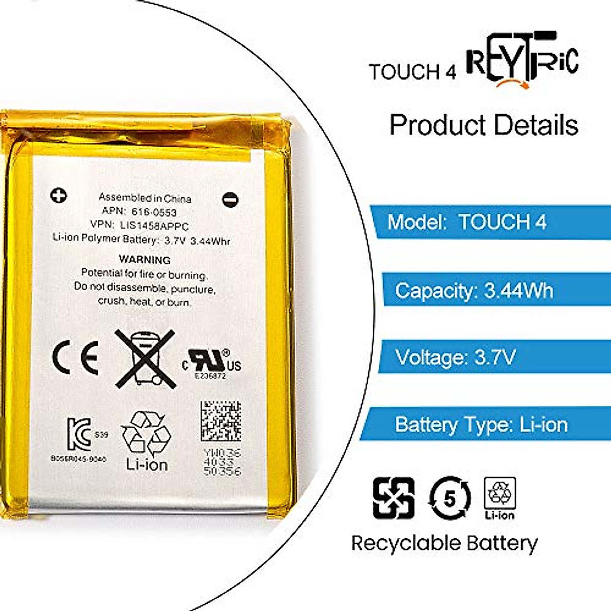 REYTRIC Replacement Battery Compatible iPod Touch 4 4th Generation with Installation Tools 930mAh 3.7V 3.44Whr