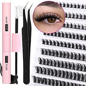 Zegaine Lash Extension Kit Manga Cluster Lashes CC Curl Individual Lashes Kit DIY at Home Natural Eyelash Extension False Eyelashes Kit with Applicator Tool and Lash Bond & Seal Glue 135 Pcs