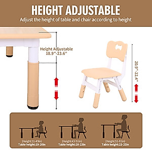 UNICOO Kids Study Table and Chairs Set, Height Adjustable Plastic Children Art Desk with 4 Seats, Kids Multi Activity Table Set (Maple Top + Nature Board)