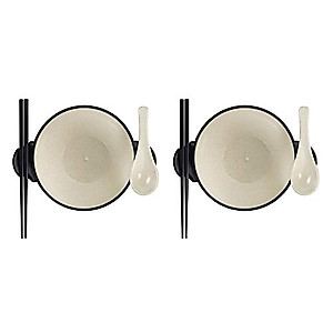 Ozeri Earth Ramen Bowl Set, Made from Plant-Derived and Other Natural Materials,993 ml, One Size, Black with Beige, 6-Piece
