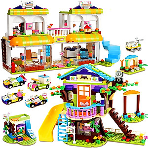 Friends Tree House&Friends Mall Building Blocks Sets for Girls 6-12, 1195 Pieces Friends Supermarket Tree House Building Kit with Storage Box, Friends Grocery Store Tree House Building Set for Gifts