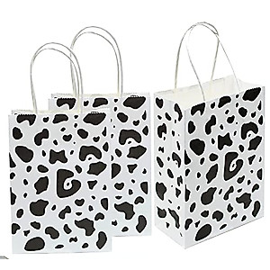 YYaaloa 30pcs Small Gift Bags with Handle Bulk 8.26 x 5.9 x 3.15 inch Cow Print White Party Favor Paper Shopping Bags for Kids Birthday Xmas Party Supplies (Small 30pcs)