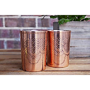 Alchemade 100% Pure Copper Mint Julep Tumbler Cups - 10 Oz Derby Cups With Etched Geometric Design For Mint Juleps, Cocktails, Or Your Favorite Beverage - Keeps Drinks Colder, Longer