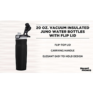 DISCOUNT PROMOS Juno Water Bottles with Flip Lid 20 oz. Set of 6, Bulk Pack - Reusable, Great for Gym, Hiking, Cycling and for School - Black