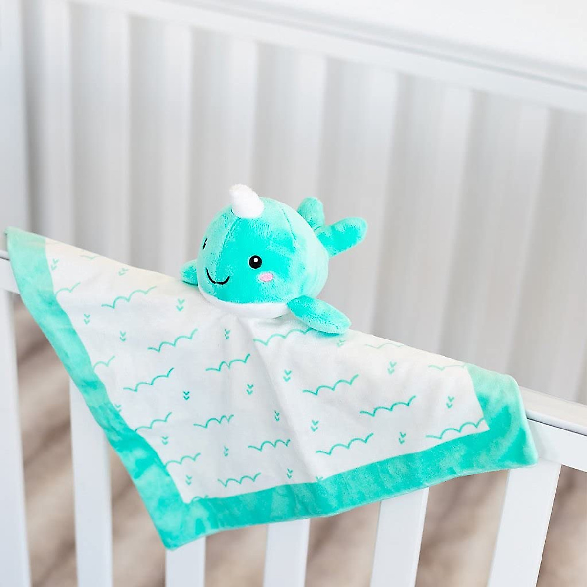 SONA G DESIGNS Baby Lovey Custom Personalized with Name Plush Security Blanket - Narwhale - Elephant - Owl for Infants Babies Toddlers Newborns (Aqua Narwhal with Embroidered Name)