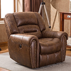 ANJ Electric Recliner Chair W/Breathable Bonded Leather, Classic Single Sofa Home Theater Recliner Seating W/USB Port (Nut Brown)