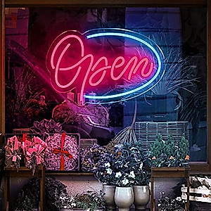 LED Neon Open Sign for Business, CRUMBIT Twinkling Open Neon Lights with Remote, Adjustable Brightness Open LED Signs for Wall Restaurant Bar Salon Stores Hotel