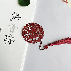 Love Bird Bookmark with Tassel, Chinese Culture, Red
