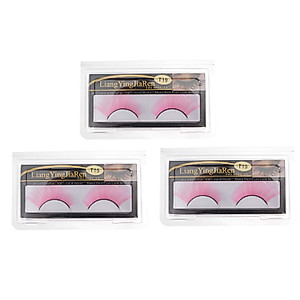 Lurrose 3 Pairs Long Thick Fake Eyelashes,Halloween Dance Rave Costume Eyelashes Reusable Exaggerated Eyelash for Girls (Pink)