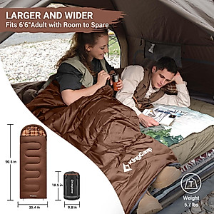 KingCamp Cotton Flannel Sleeping Bag, 90x35 Sleeping Bags for Adults Cold Weather, Big and Tall, Zip Together for 2P Sleeping Bag for 4 Season, Lightweight, Water Resistant for Camping Backpacking