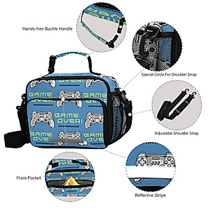 VIGTRO Joysticks Gamepad Slogan Lunch Bag,Insulated Leakproof Lunch Box with Adjustable Shoulder Strap,Video Game Controller Reusable Cooler Tote Bag for Work,Office,Picnic,Travel