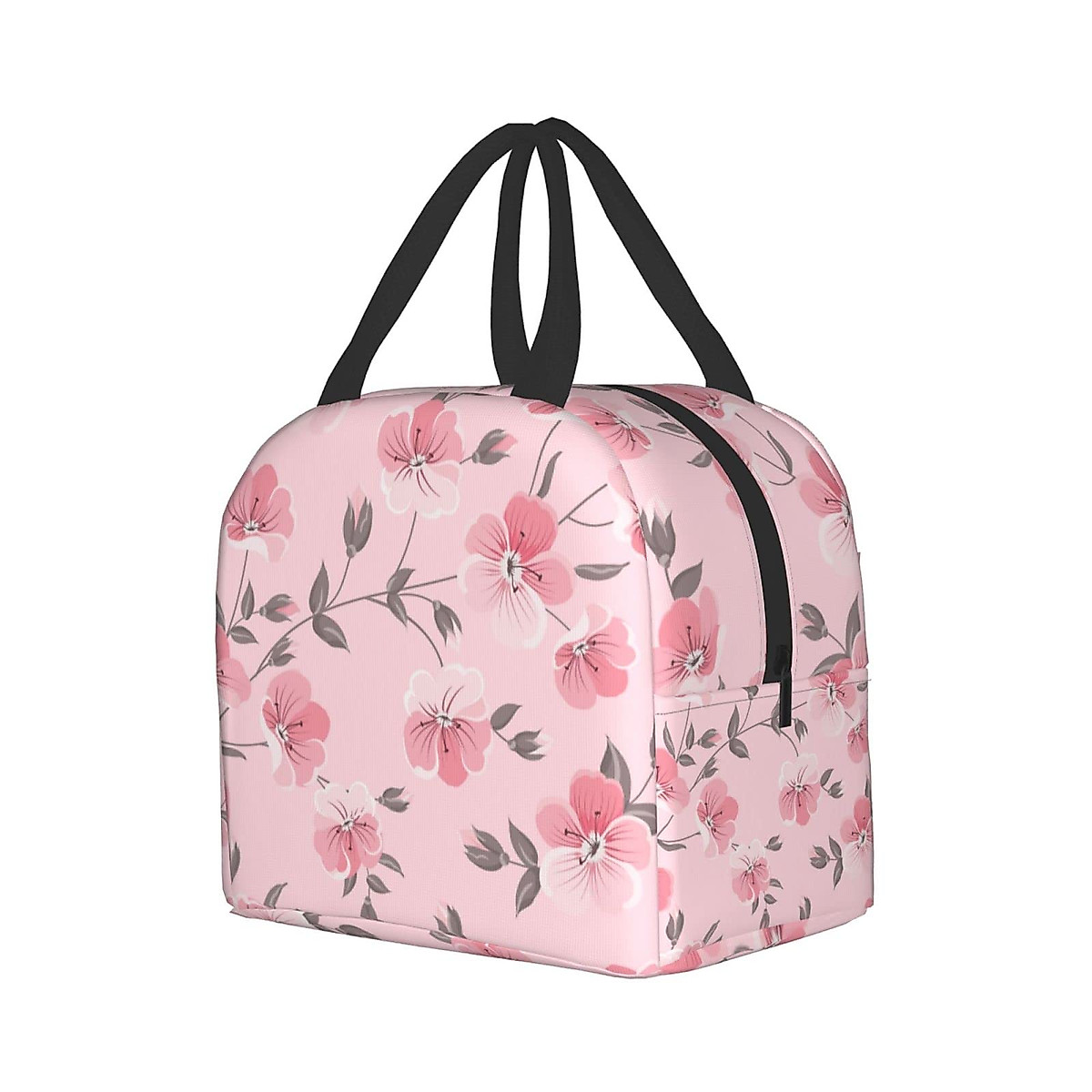 Ucsaxue Cute Blooming Flower On Pink Lunch Box Reusable Lunch Bag Work Bento Cooler Reusable Tote Picnic Boxes Insulated Container Shopping Bags For Adult Women Men