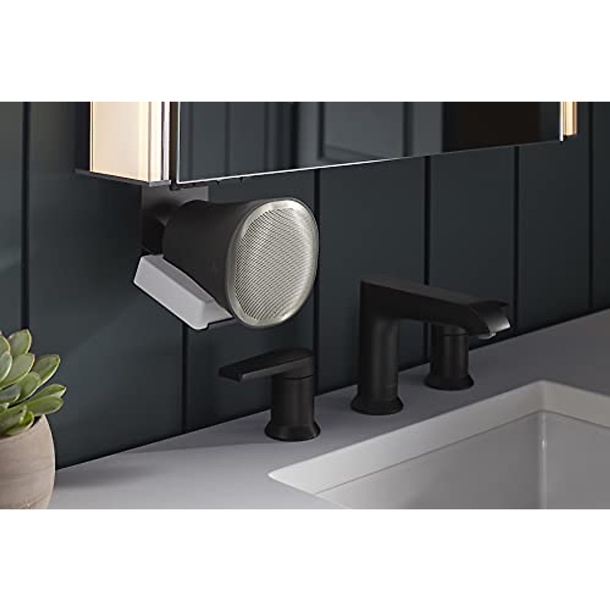 KOHLER K-81145-SLE-DA1 Maxstow Medicine Cabinet with LED Light, Mirror Door & Staggered Shelves, Rectangular Frame, 22" x 24"