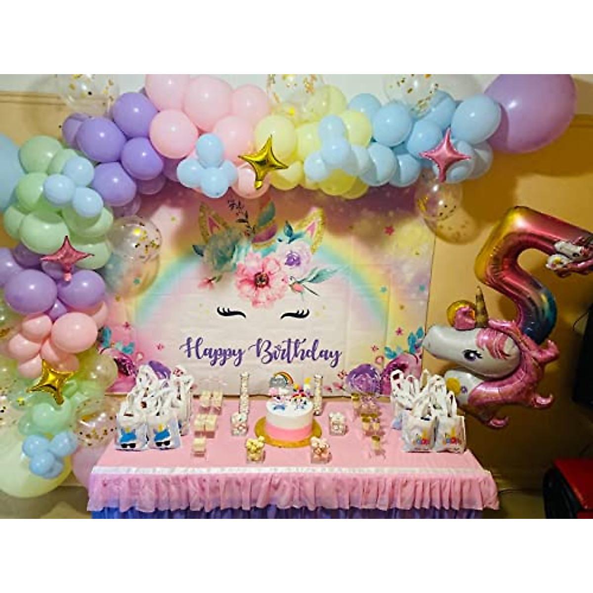 Avezano Unicorn Birthday Backdrop Gold Glitter Rainbow Unicorn Birthday Photo Background Girls Birthday Bokeh Floral Party Decorations Kids Photo Booth Gifts (7x5ft)
