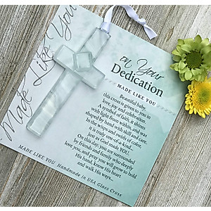 Handmade in USA Glass Cross With Sentiment - Perfect Baby Dedication Gift/Keepsake
